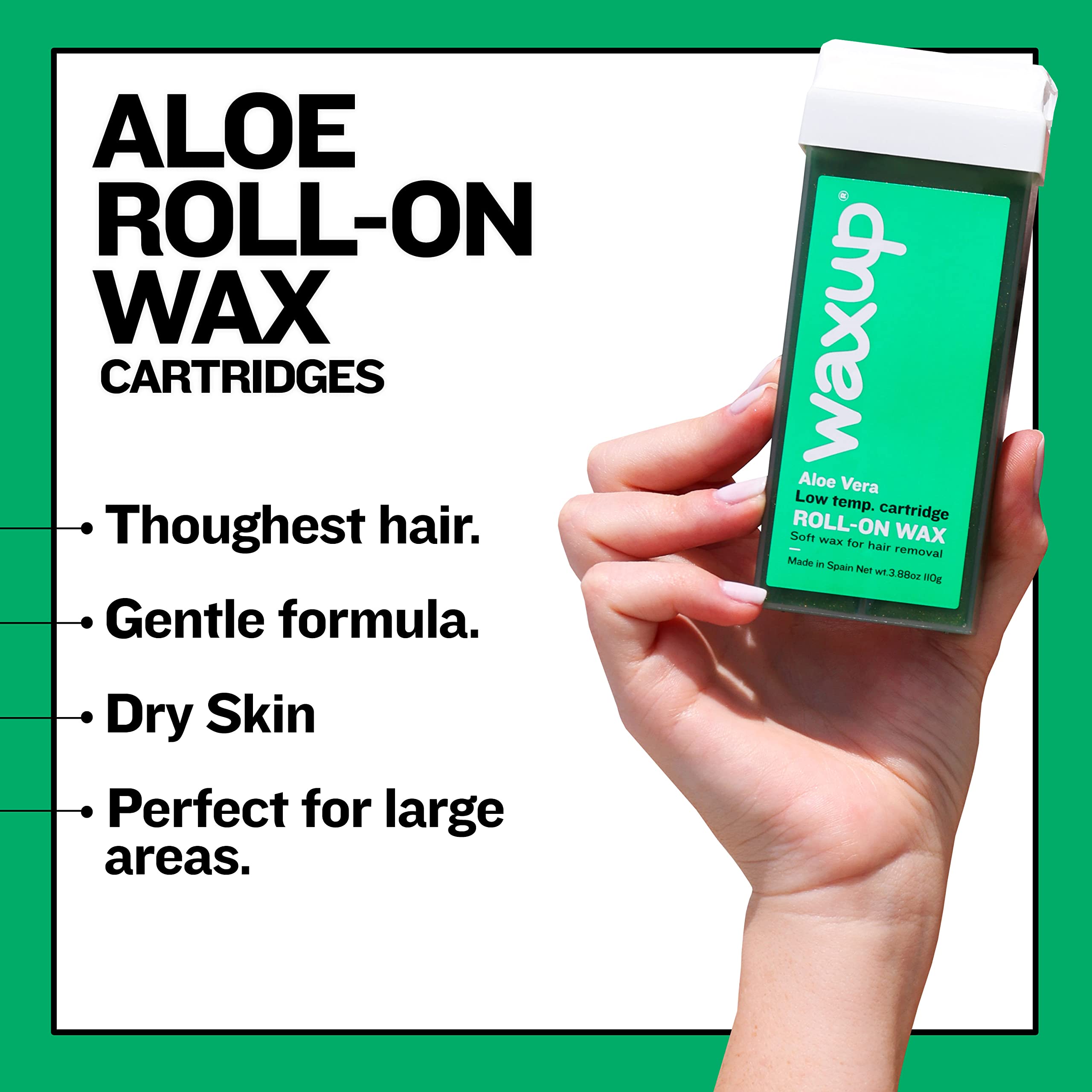 waxup Aloe Vera Roller Kit - Roll On Wax Heater, 4 Cartridges, 100 Strips, and Waxing Oil