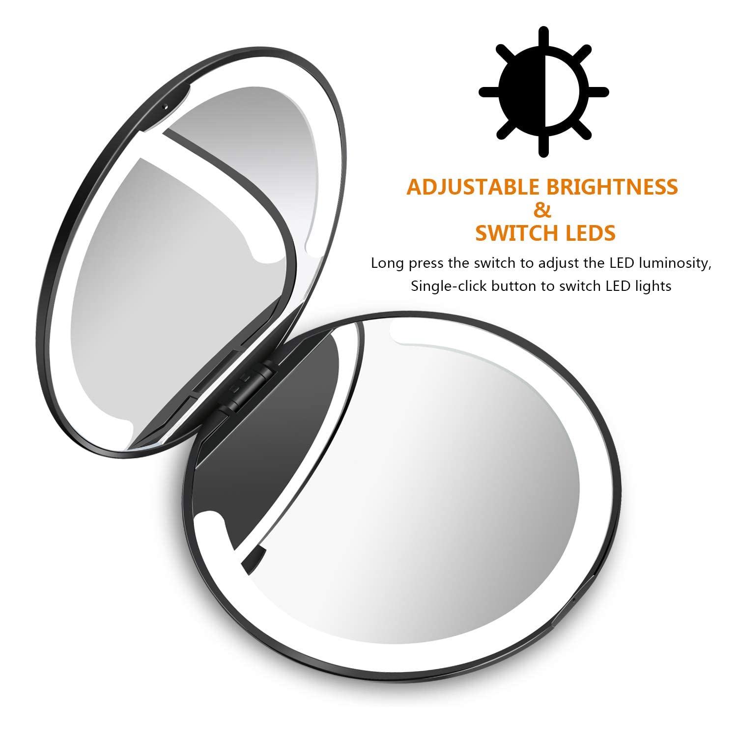 LED Lighted Travel Makeup Mirror Foldable, Dual Sided Vanity Mirror with Lights Portable Compact Illuminated Folding Tabletop Cosmetic Mirror, 1x/5x Large 4.9β Handheld Magnification Pocket Mirrors