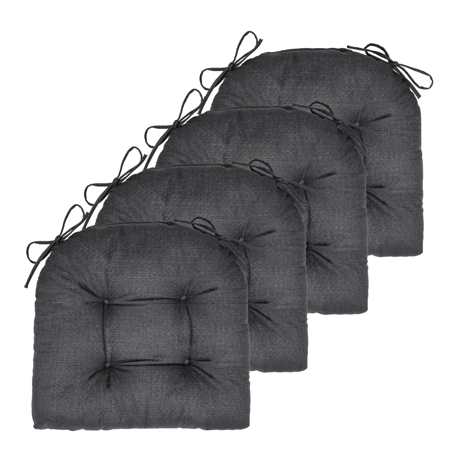 Kyaringtso Chair Cushions for Dining Chairs, 4 Pack Soft and Comfortable Chair Cushions Pads with Ties, Seat Cushions for Kitchen Chairs,Dining Room (4 Pack 17x16, Black)