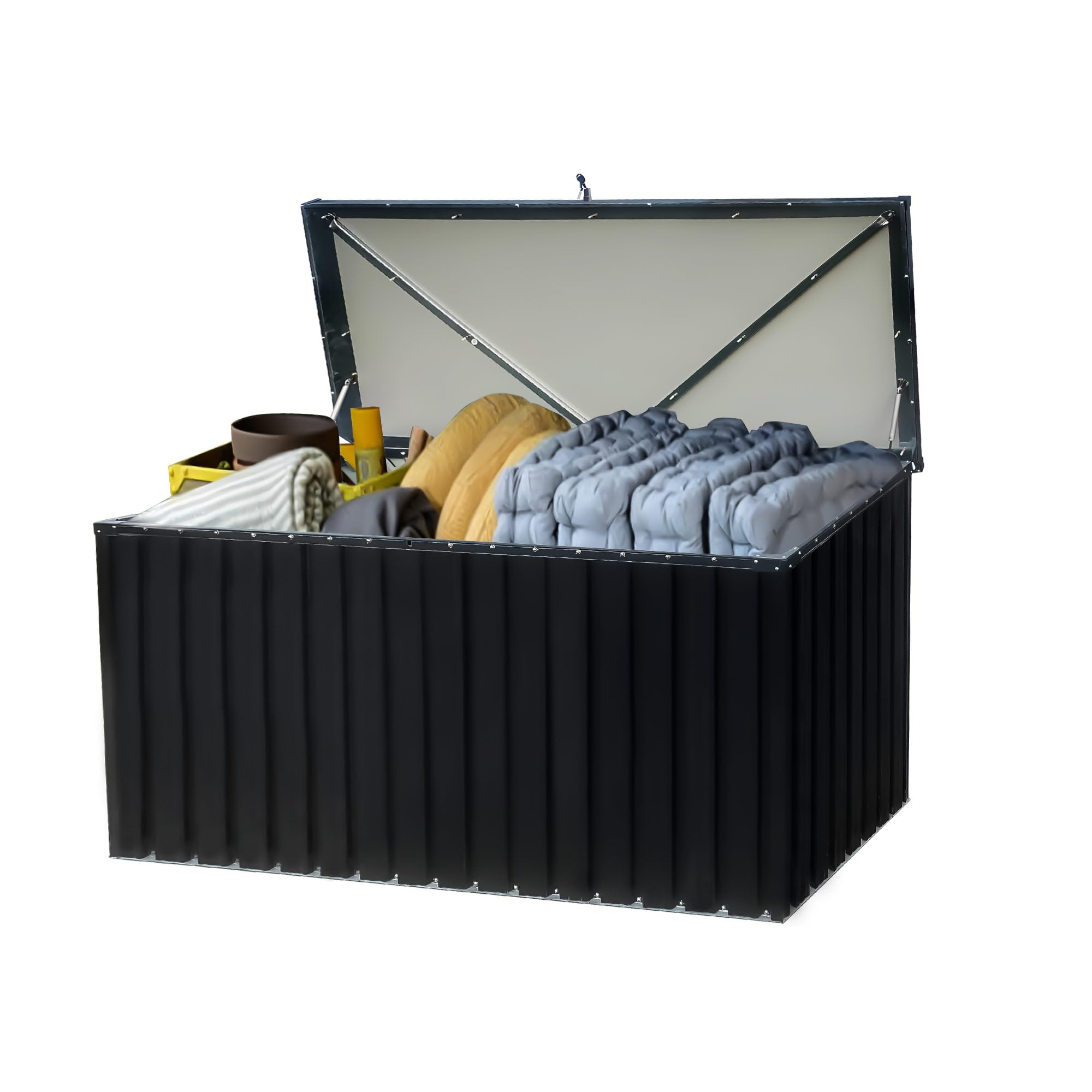 WIIS' IDEA 200 Gallon Storage Deck Box, Outdoor Waterproof Heavy Duty Deck Storage Box, Lockable Large Storage Container for Patio Furniture for Garden Tools and Pool Supplies, Black