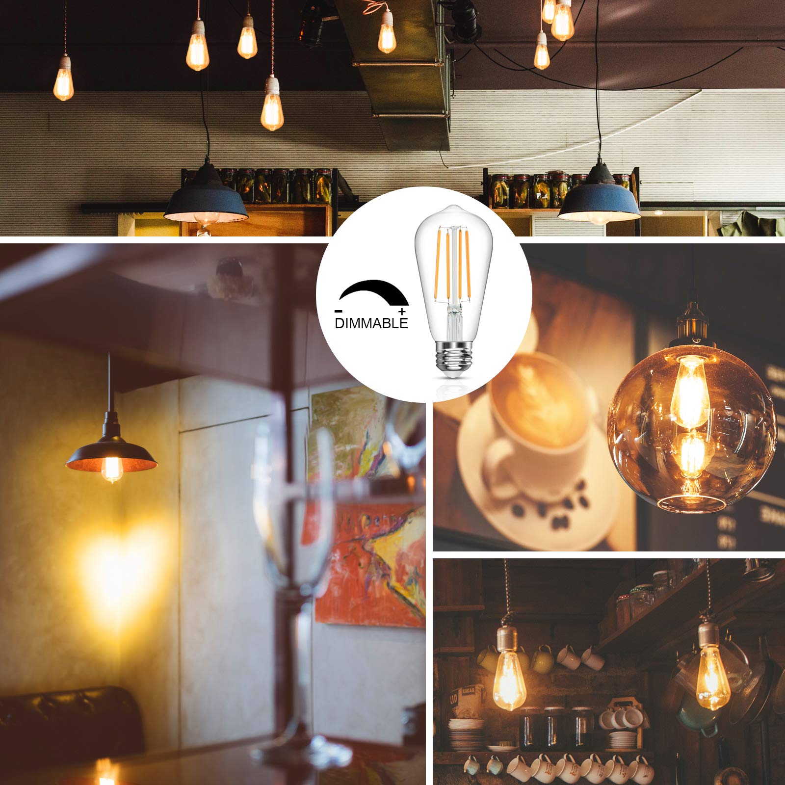 LANGREE LED Vintage Edison Bulb, Soft White 2700k, 6W Equivalent 60W, E26 Medium Base, Dimmable Light Filament Bulb, Protection Led Bulb, High CRI 95+ Eye, Clear Glass for Home, Pack of 5
