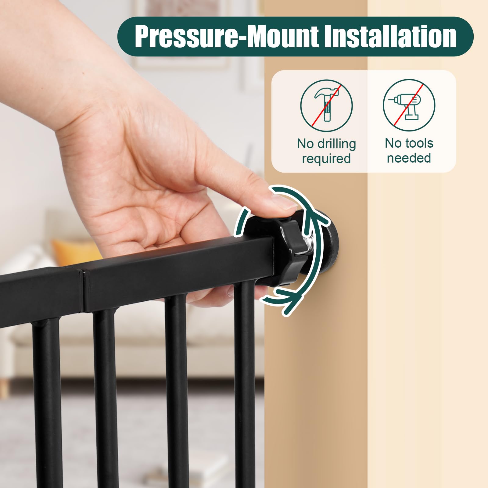 keny 30"-40.5" Baby Gate for Stairs, Auto Close Dog Gate with 21.1" Large Opening Walk Thru Door, Pressured Mounted Easy Install Pet Gate, 30" Tall, Grey