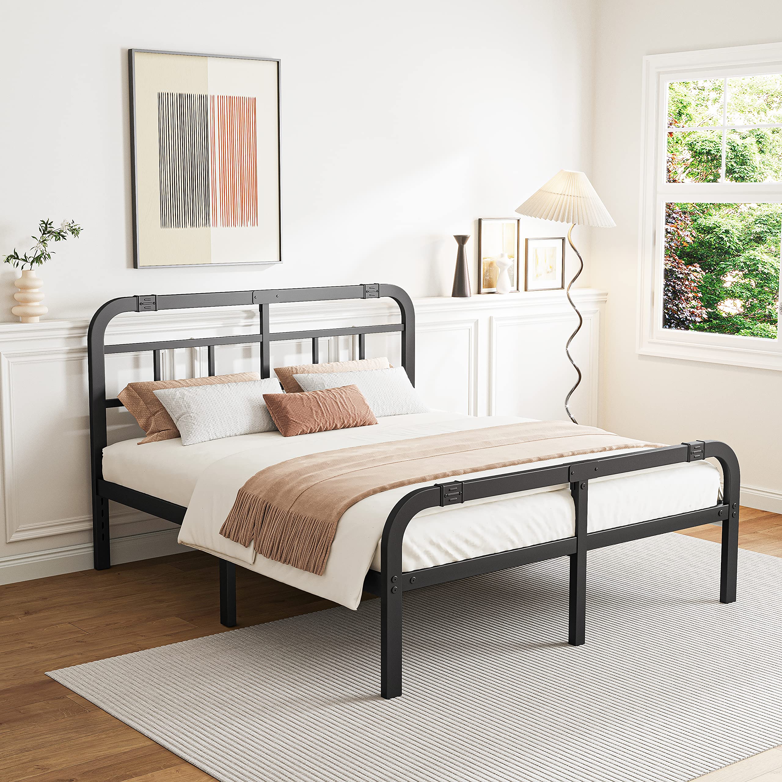 King Size Metal Bed Frame with Headboard and Footboard 14 Inch High, Heavy Duty Steel Slats with 3500lbs Support, No Box Spring Needed, Noise Free,Easy Assembly, Black