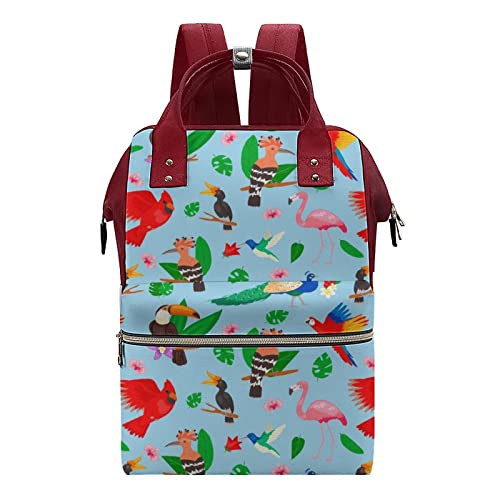 Tropical Birds Jungle Summer Waterproof Mommy Bag Diaper Bag Backpack Multifunction Large Capacity Travel Bag