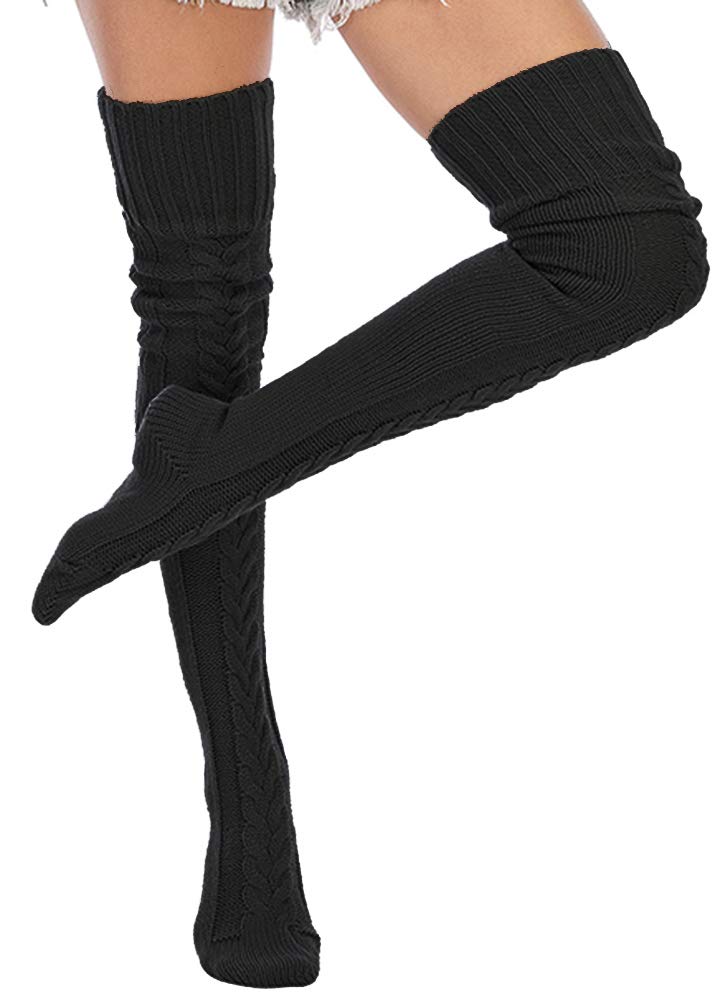 Leoparts Women's Cable Knitted Thigh High Boot Socks Extra Long Winter Stockings Over Knee Leg Warmers
