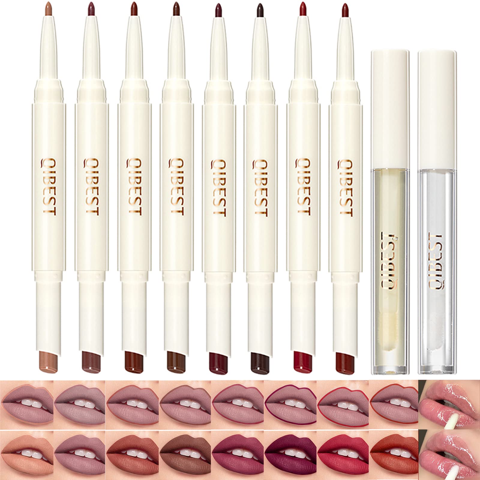 Skynest 8Pcs Matte Lipstick and Lip Liner Pens + 2Pcs Lip Oil Set, One Step Lips Makeup Kits Waterproof High Pigmented Lip Gloss Make up Gift Set