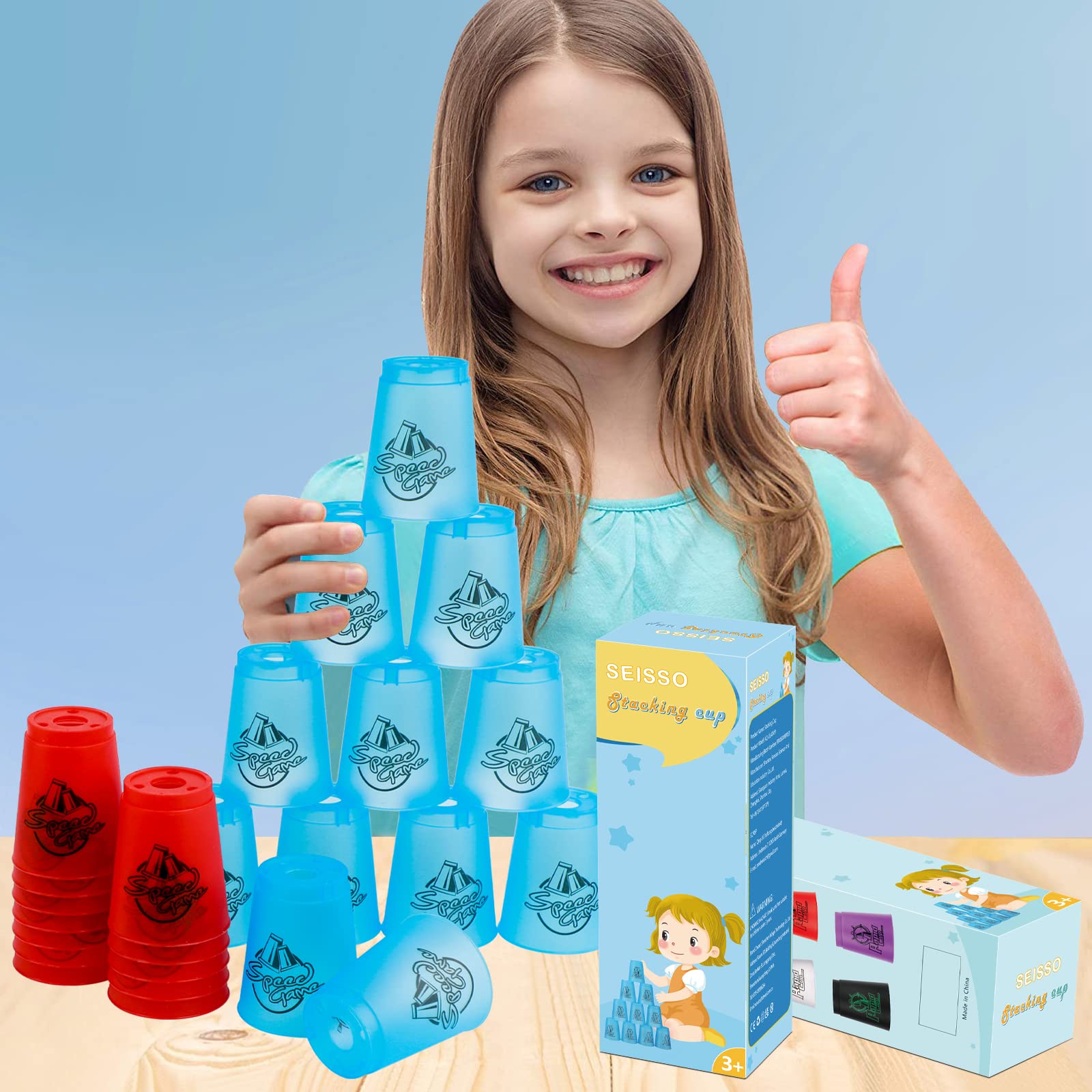 SEISSO Quick Stack Cups 24 PC for Speed Sports Training Game for School Family Party Challenge Competition, Kids Gifts Starter Set of Stacking Cup, Blue & Red