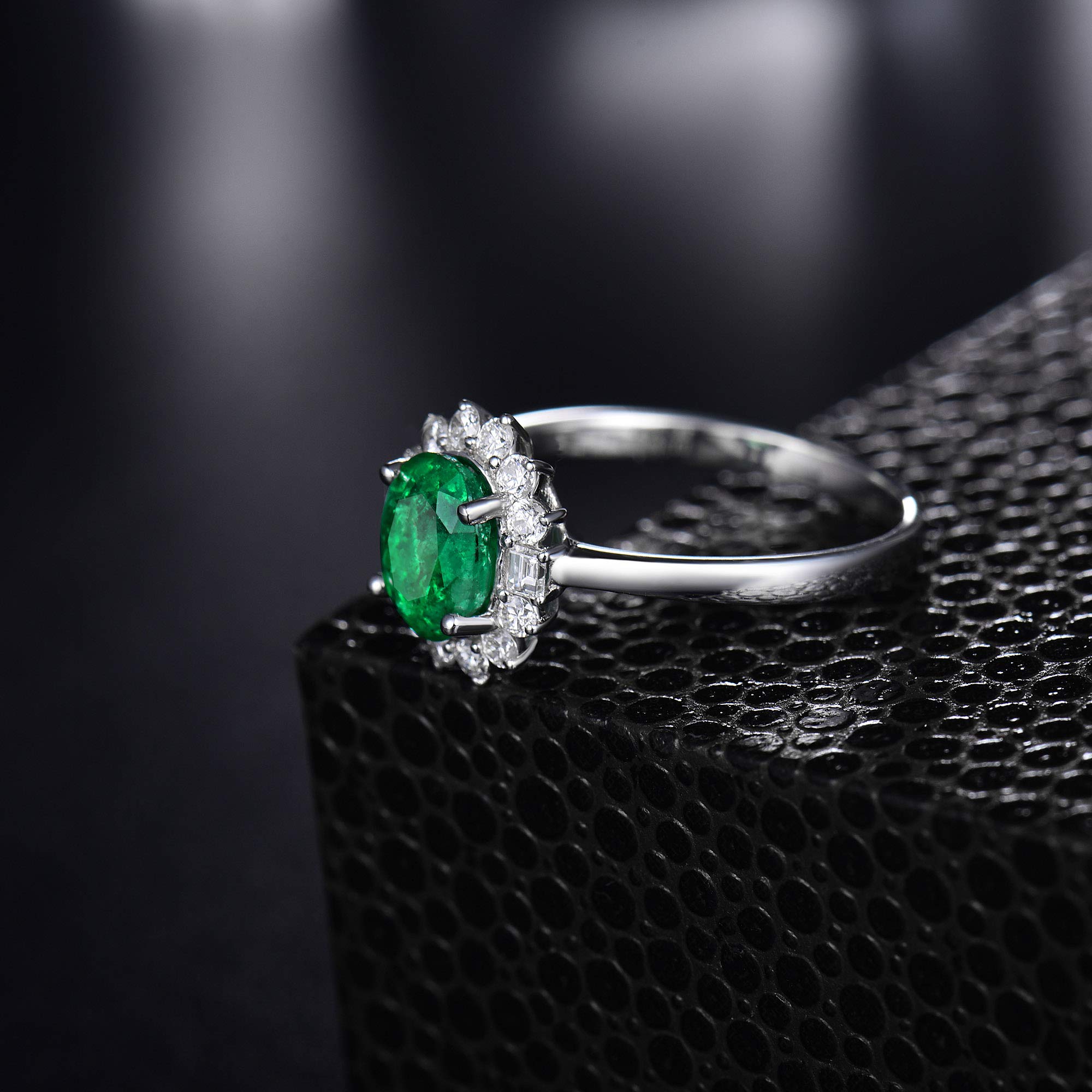 Lanmi 14K Rose White Gold Natural Emerald Promise Engagement Wedding Rings for Women Ladies Gift Promotion