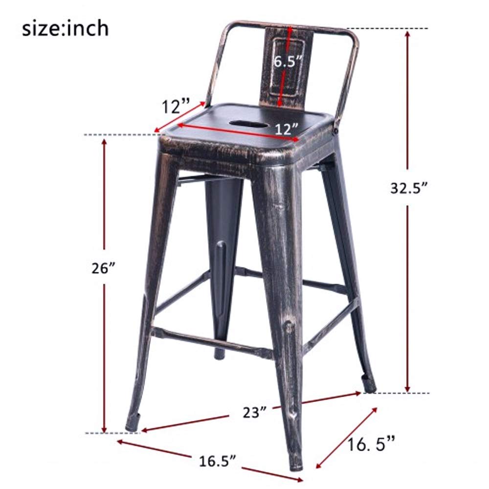 Low Back Indoor and Outdoor Metal Chair Barstool Set of 2 (Golden Black)