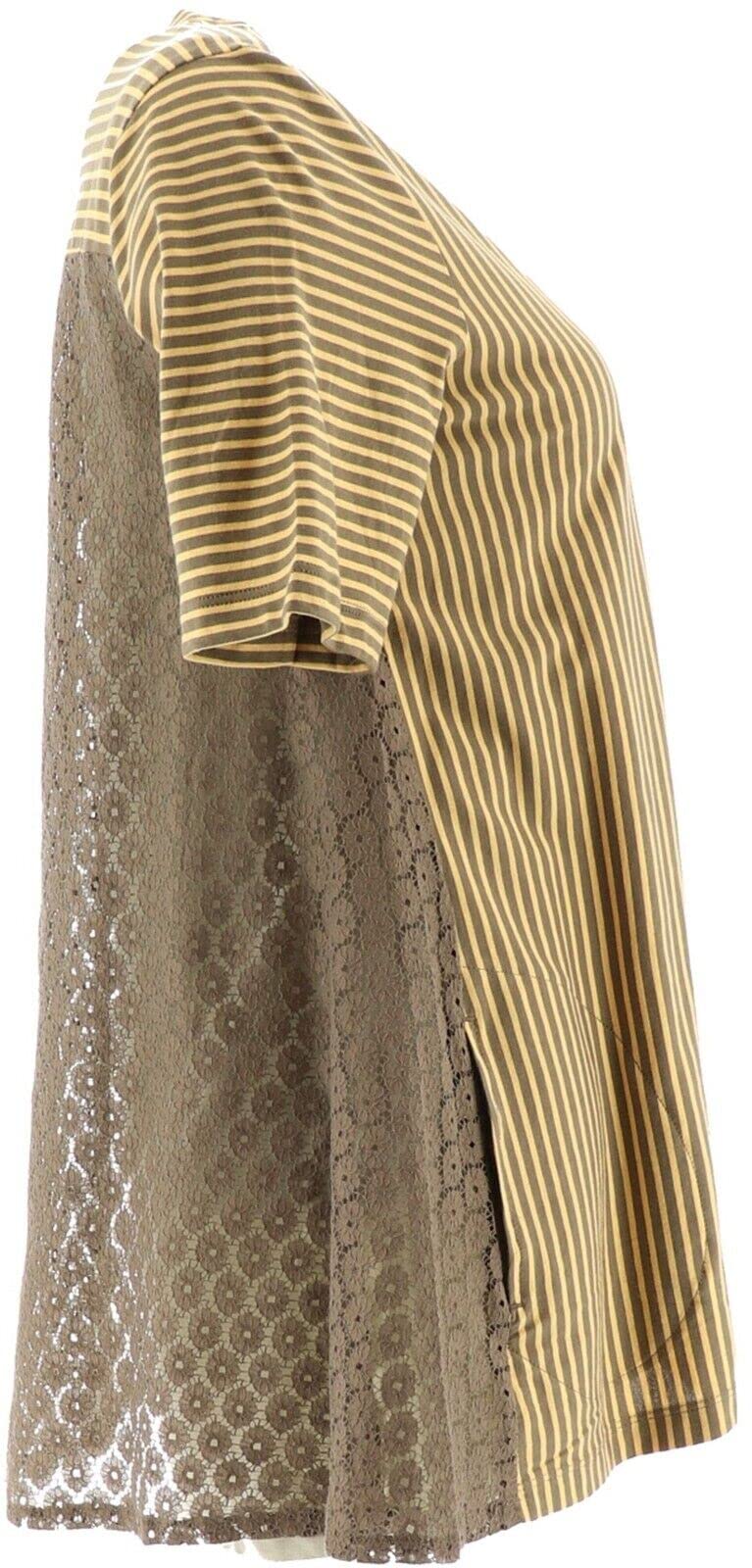 LOGO Lori Goldstein Short Slv Eyelet Back Top & Tank Dark Loden S NEW A290235