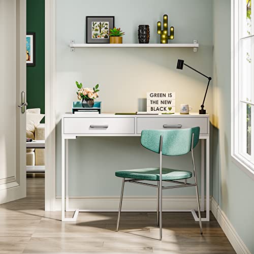Tribesigns Vanity Desk with 2 Drawers, White Small Makeup Vanity, Modern Vanity Table Dressing Desk for Women Girls Gifts (Without Mirror),39" W