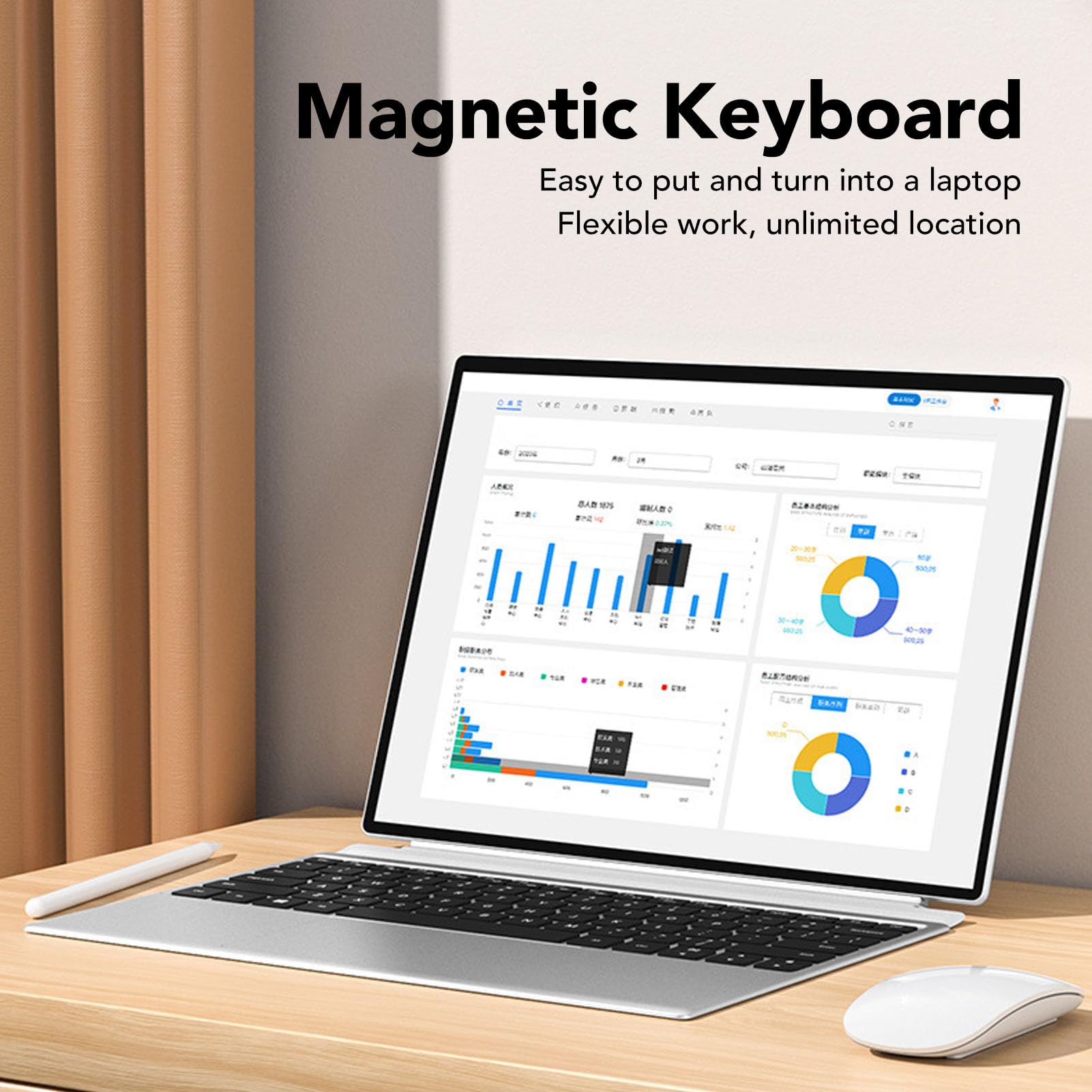 MAVIS LAVEN Tablet Laptop 3K Touch Screen Ultra Slim 2 in 1 Portable Laptop with Magnetic Keyboard Entertainment for Windows 10 (US Plug 8GB+512GB)