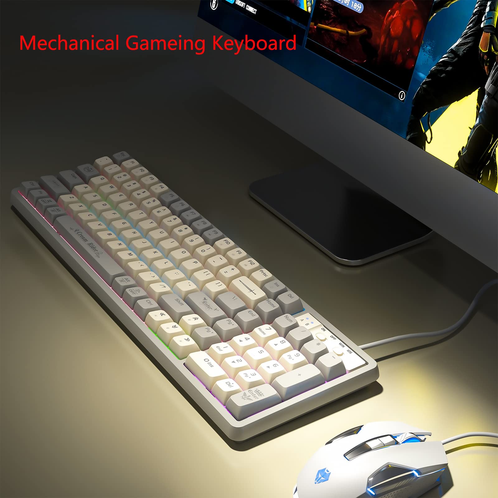 qmhaonan Wired Mechanical Gaming Keyboard, Hotswappable Mechanical Red Switches,RGB Backlit,Ergonomics Keyboard for Windows Laptop PC Mac