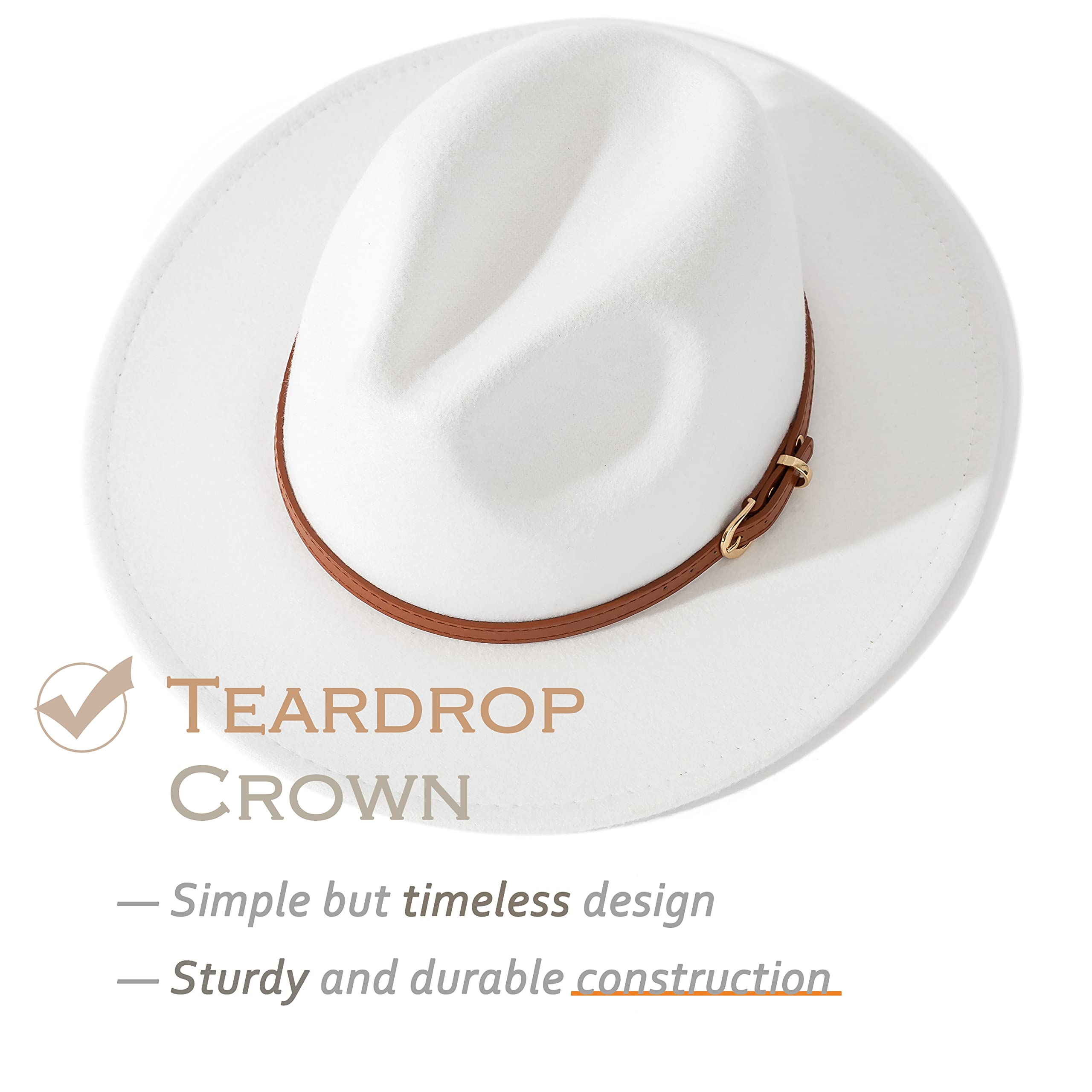 Lisianthus Women White Fedora Wide Brim Panama Hats with Color Belt Buckle (A Brown)