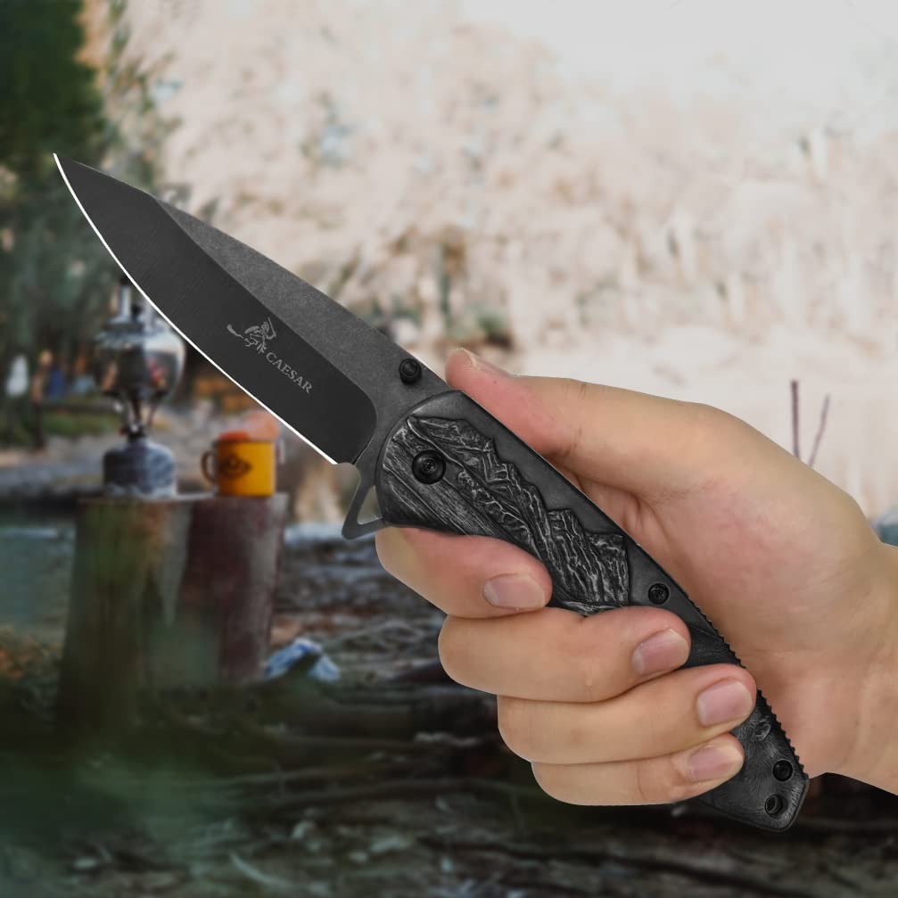 Pocket Folding Knife, Survival Knife With 3D Embossed Bear Pattern, Great Gift Edc Pocket Knife For Men Outdoor Camping Hiking Hunting Knife