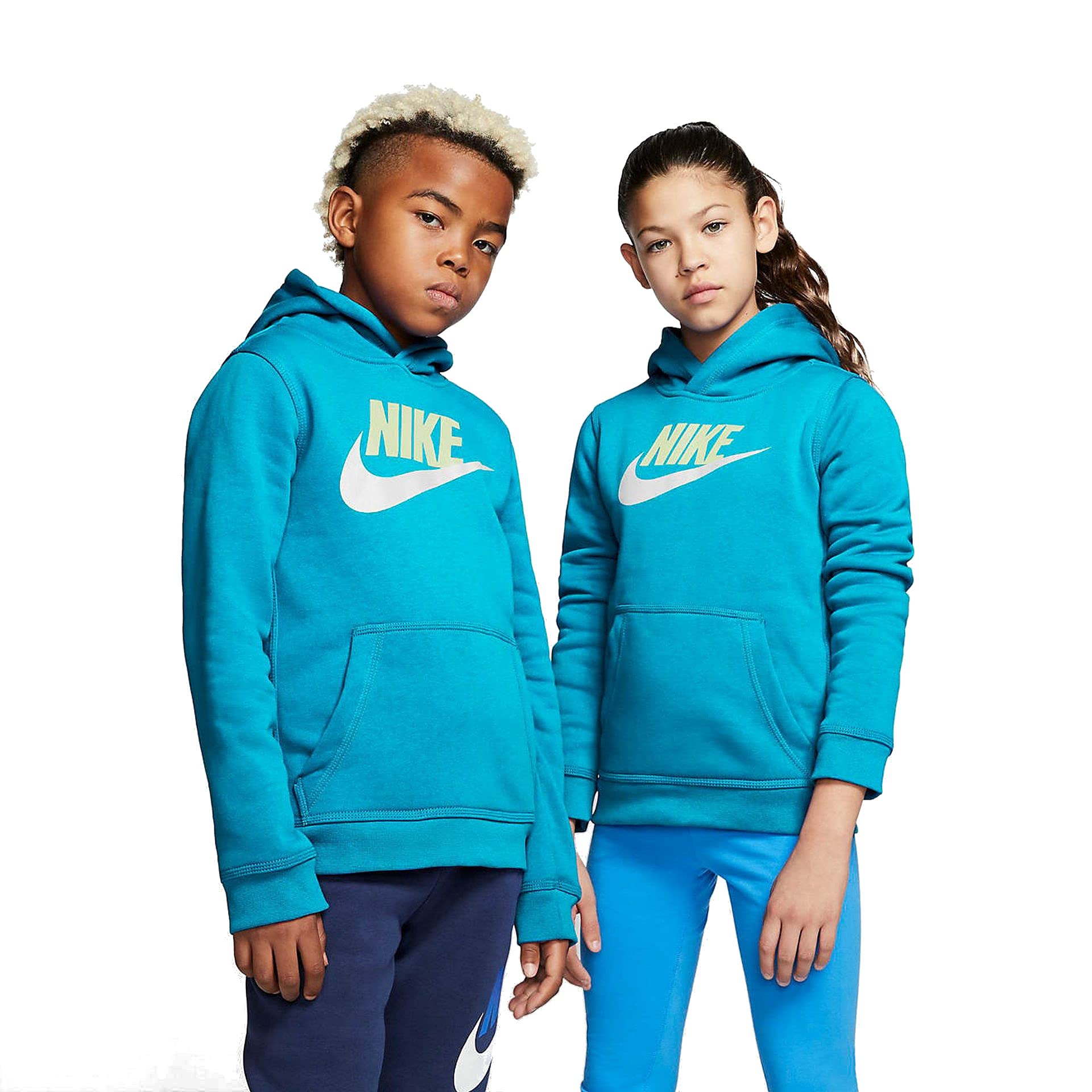 Nike Boys' Sportswear HBR Club Fleece Hoodie (Chlorine Blue, Large)