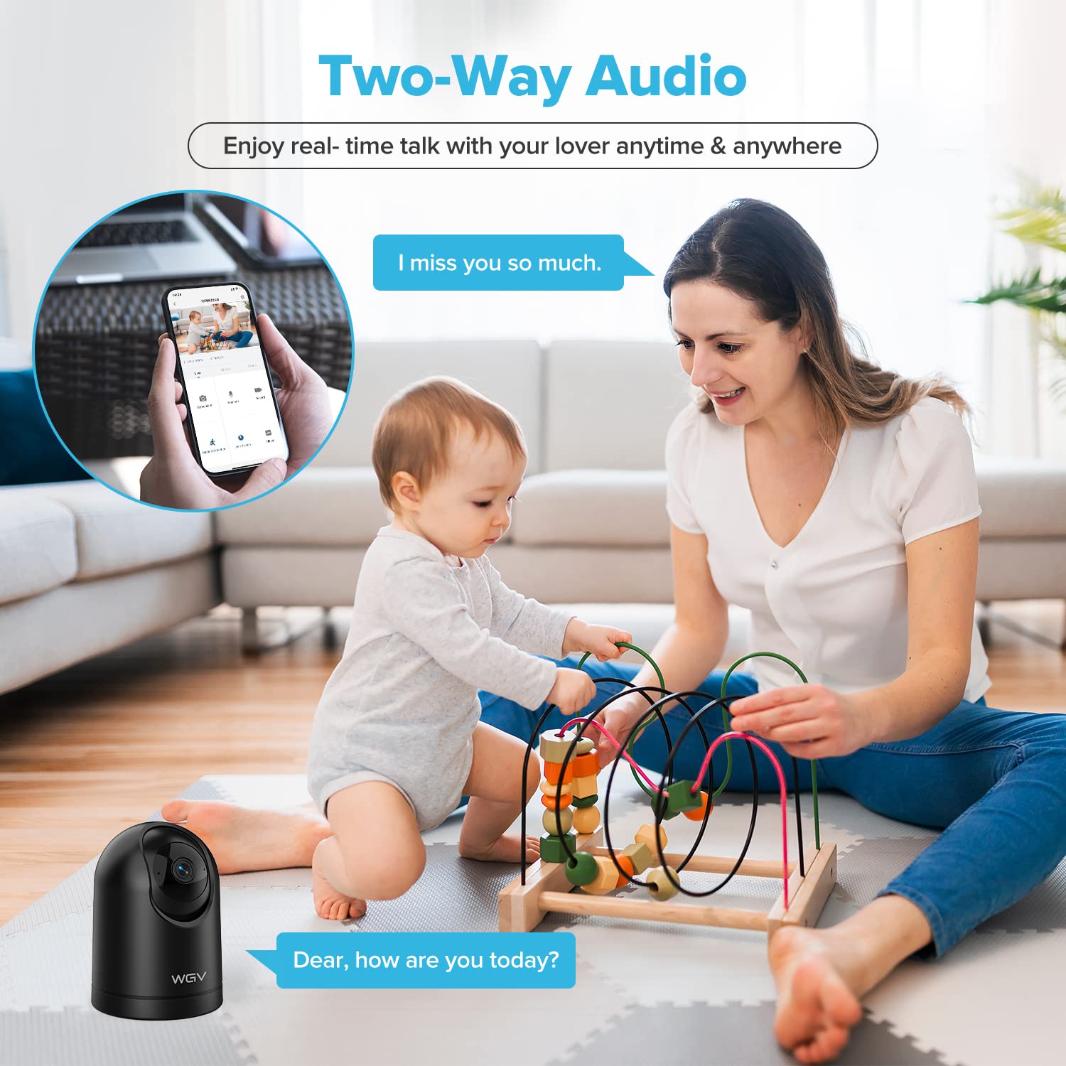 WGV Security Camera -2K Cameras for Home Security with Smart Motion Dection, Night Vision, Two-Way Audio,Cloud & SD Card Storage,Work with Alexa, Ideal Indoor Camera for Baby Monitor/Pet Camera