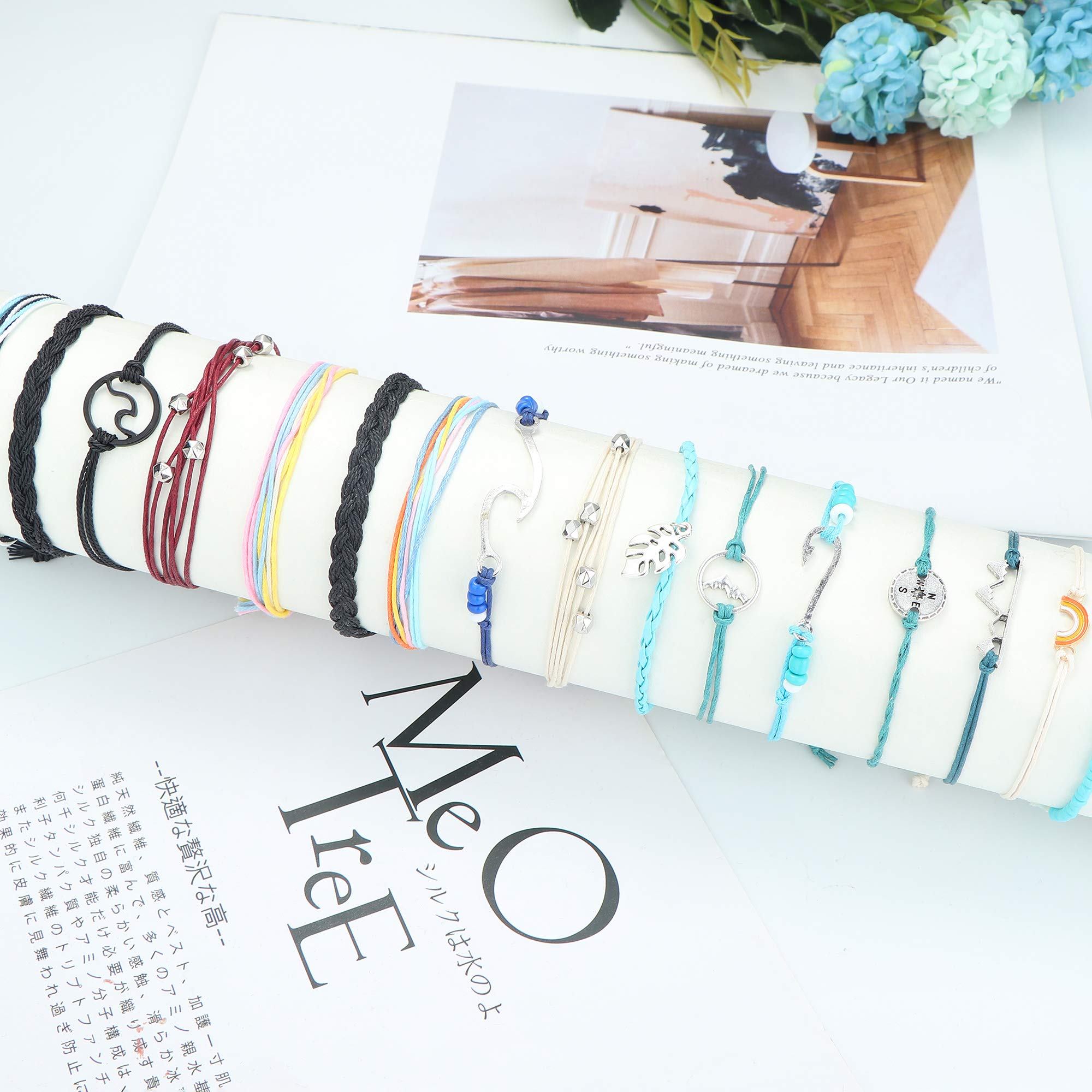 LOYALLOOK 20PCS Beach Wrap Vsco Bracelets Ocean Wave Strand Bracelets Waterproof Handmade Friendship Bracelets Braided Rope Bohemian Anklet Bracelet Adjustable
