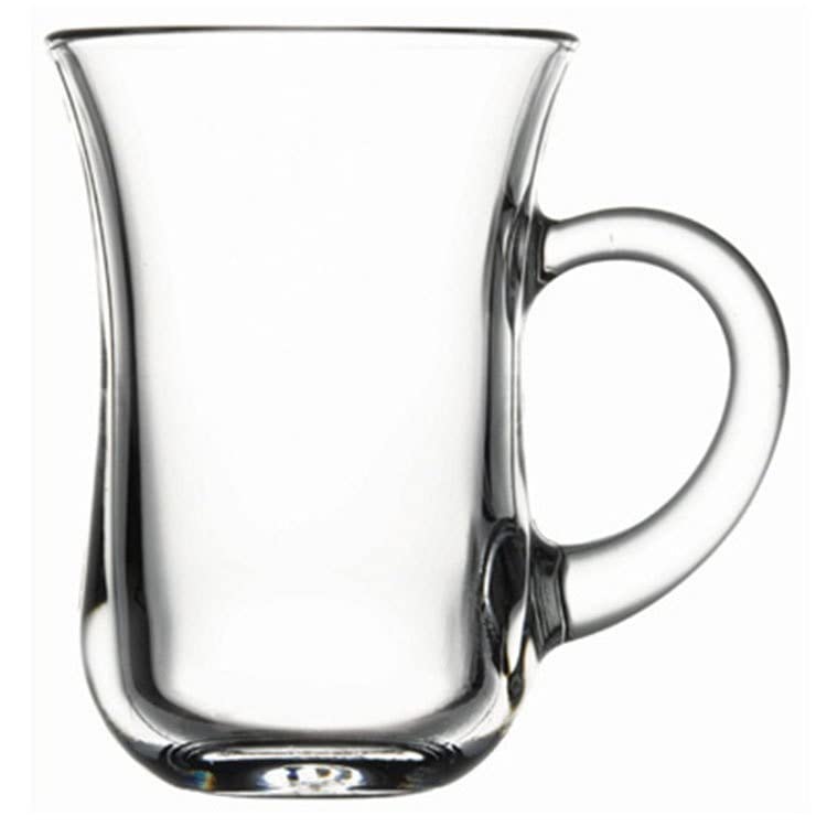 Turkish Tea Glasses With Handle - 6 pcs Tea Cups, Slim Waist Design and Thick Sole Prevent the Tea From Getting Cold, Capacity 145cc, 4 3/4 Oz, 2.5" x 4H"