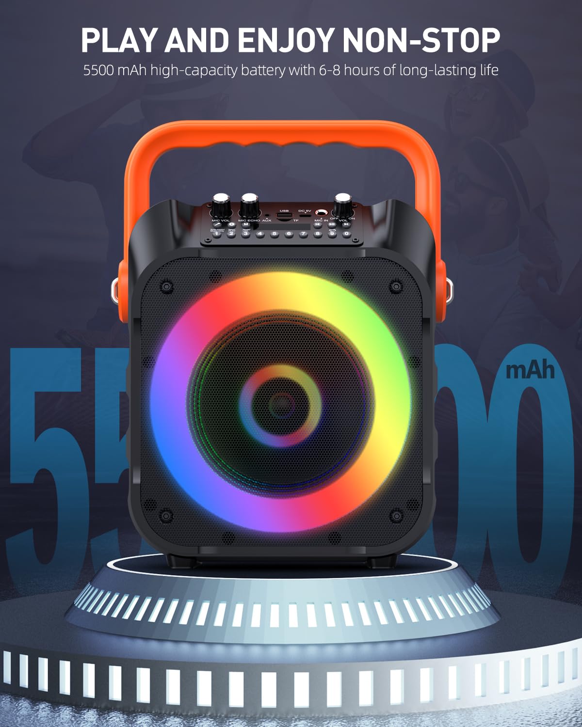Karaoke Machine with Two Wireless Microphones, Portable Karaoke Machine for Adults & Kids, Karaoke Microphone with PA System, LED Lights, Karaoke Speaker Supports for TF Card/USB, AUX In, FM, REC,TWS