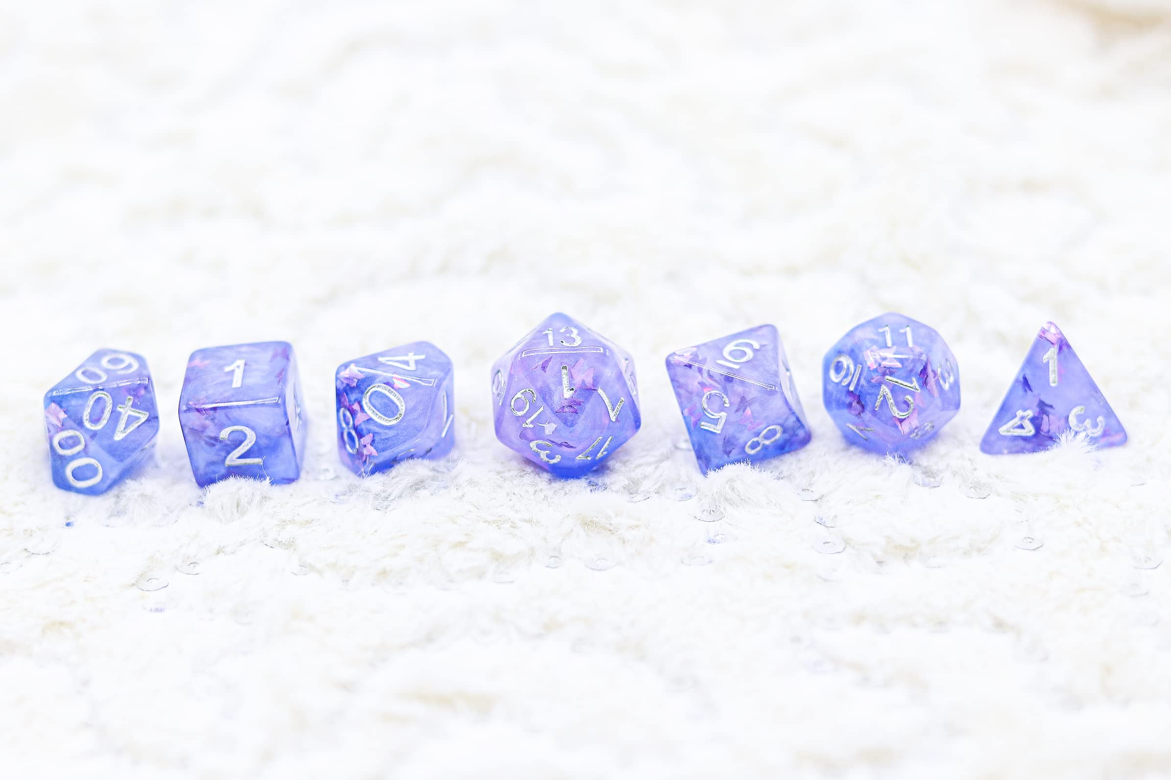 Purple Night of Butterfly DND Dice Set for Dungeons and Dragons, Gifts, D&D, D and D, Pathfinder, Accessories, D20, Polyhedral, Resin Dice, Metal, Dice Tray, Tower, Bag, Box