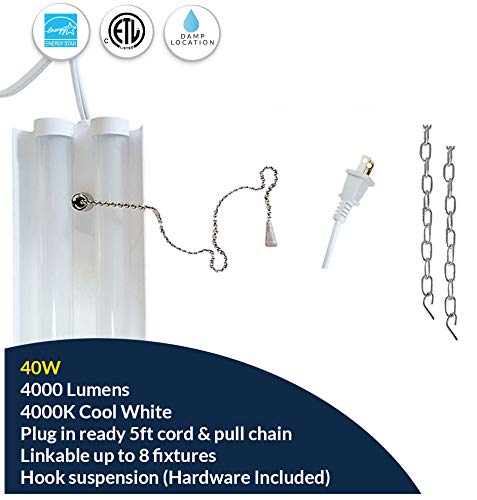LED Shop Light for Garages, Work Areas and Shops - 4 Foot with Plug - 4200 Lumen - 4000K Cool White - Linkable