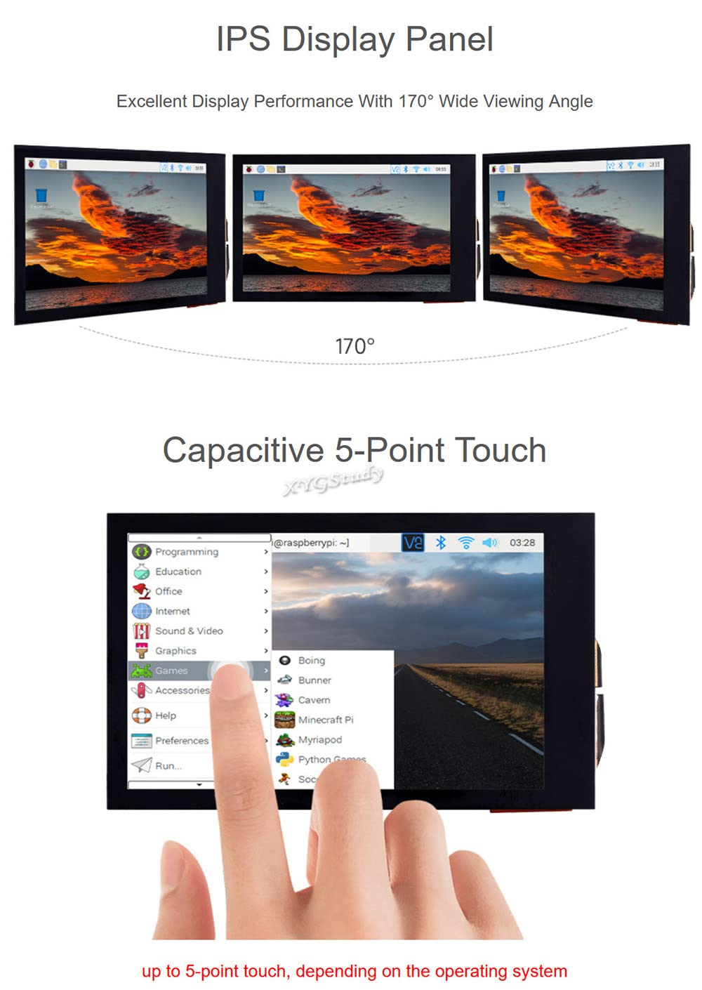 XYGStudy 3.5inch IPS 480×800 HDMI Capacitive Touch LCD Adjustable Brightness Display Panel Supports Raspberry Pi Jetson Nano Supports Windows 11 / 10 / 8.1 / 8 / 7 PC