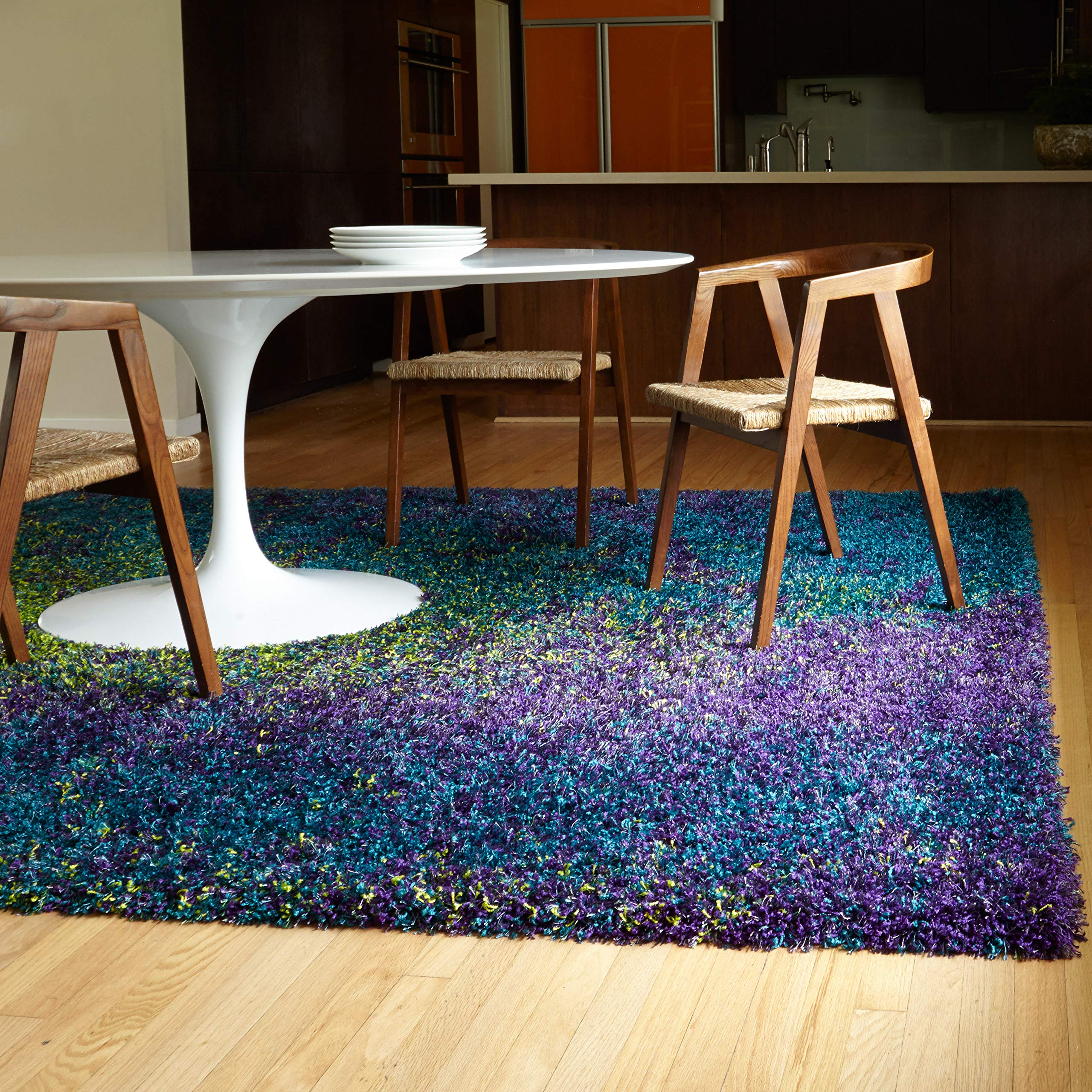 Loloi II Barcelona Shag Collection BS-03 Peacock/Lime, Shags 7'-7" x 10'-5" Area Rug,BARCBS-03PXLL77A5