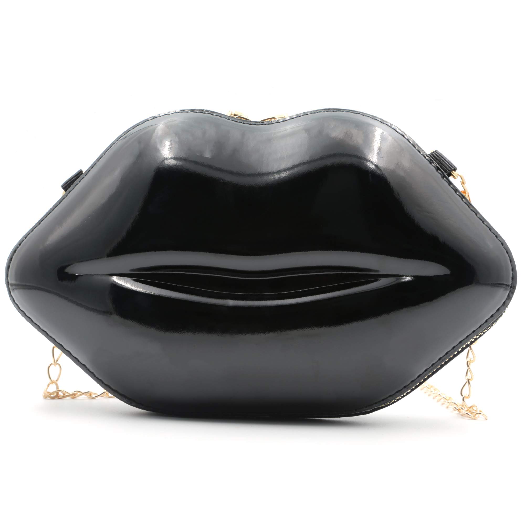 QiMing Lip Purse Evening Bag,PU Banquet Crossbody Shoulder Bag for Women(Black1)
