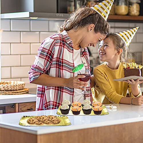 ZEAYEA 30 Pack Gold Serving Trays, Disposable Cookie Trays Platter for Parties, Rectangle Sturdy Paper Cardboard Serving Platters for Dessert Table, Cupcake Display, Birthday Party, Wedding, 14" x 10"