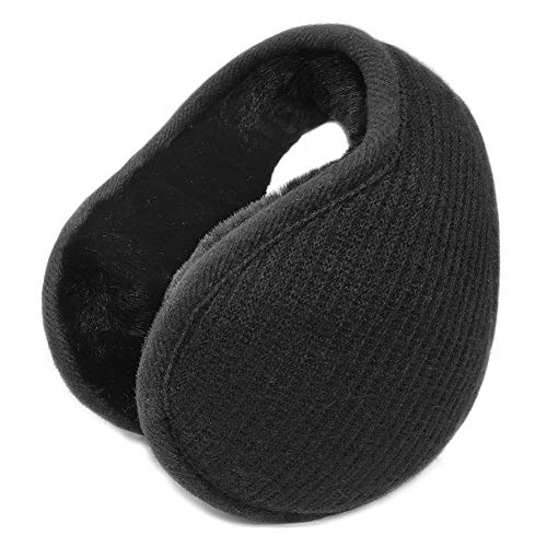 LETHMIK Outdoor Foldable EarMuffs,Unisex Winter Packable Knit Warm Fleece Ear Warmers Cover Black