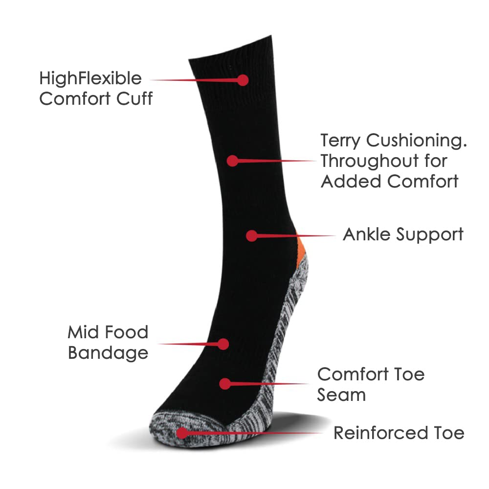 socksberg 6-12 Pairs Cushioned Crew Work Socks for Men | Durable Heavy Duty Mens Work Socks for Steel Toe Boots | Moisture Wicking Men's Reinforced Work Boot Socks | Size 6-12