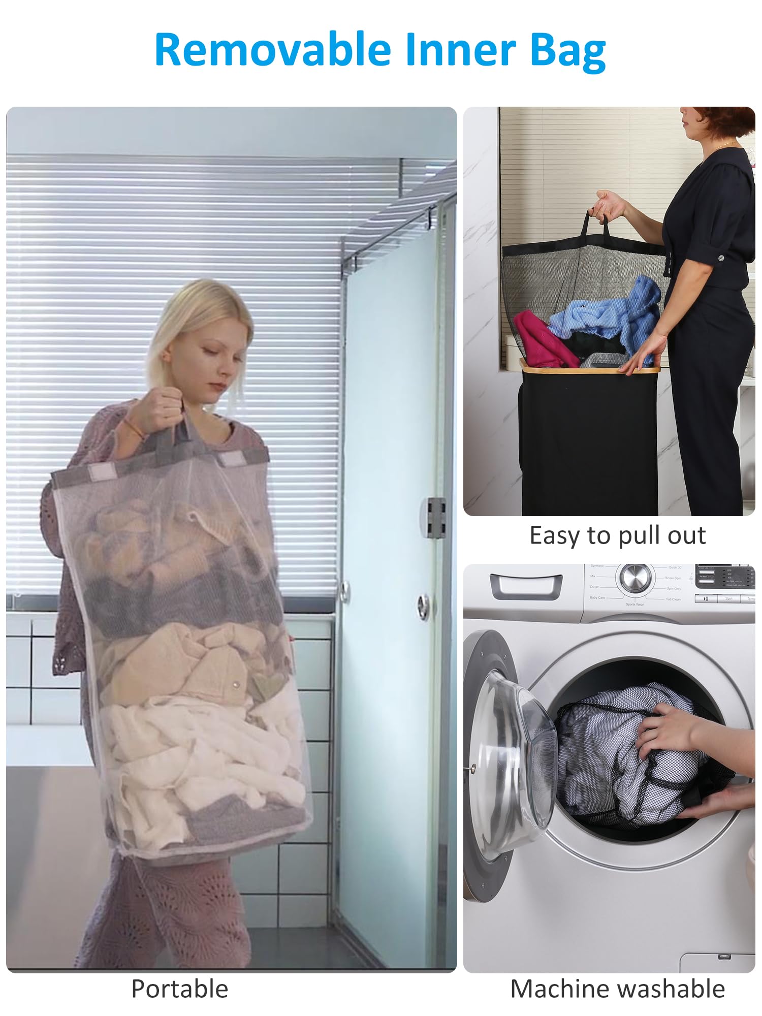 efluky Laundry Hamper with Wheels, Rolling Laundry Hamper with Lid and Removable Bag, Collapsible Dirty Clothes Hamper with Wheels for Laundry Room, Bedroom & Bathroom, 100L (26.4 Gallon) Beige