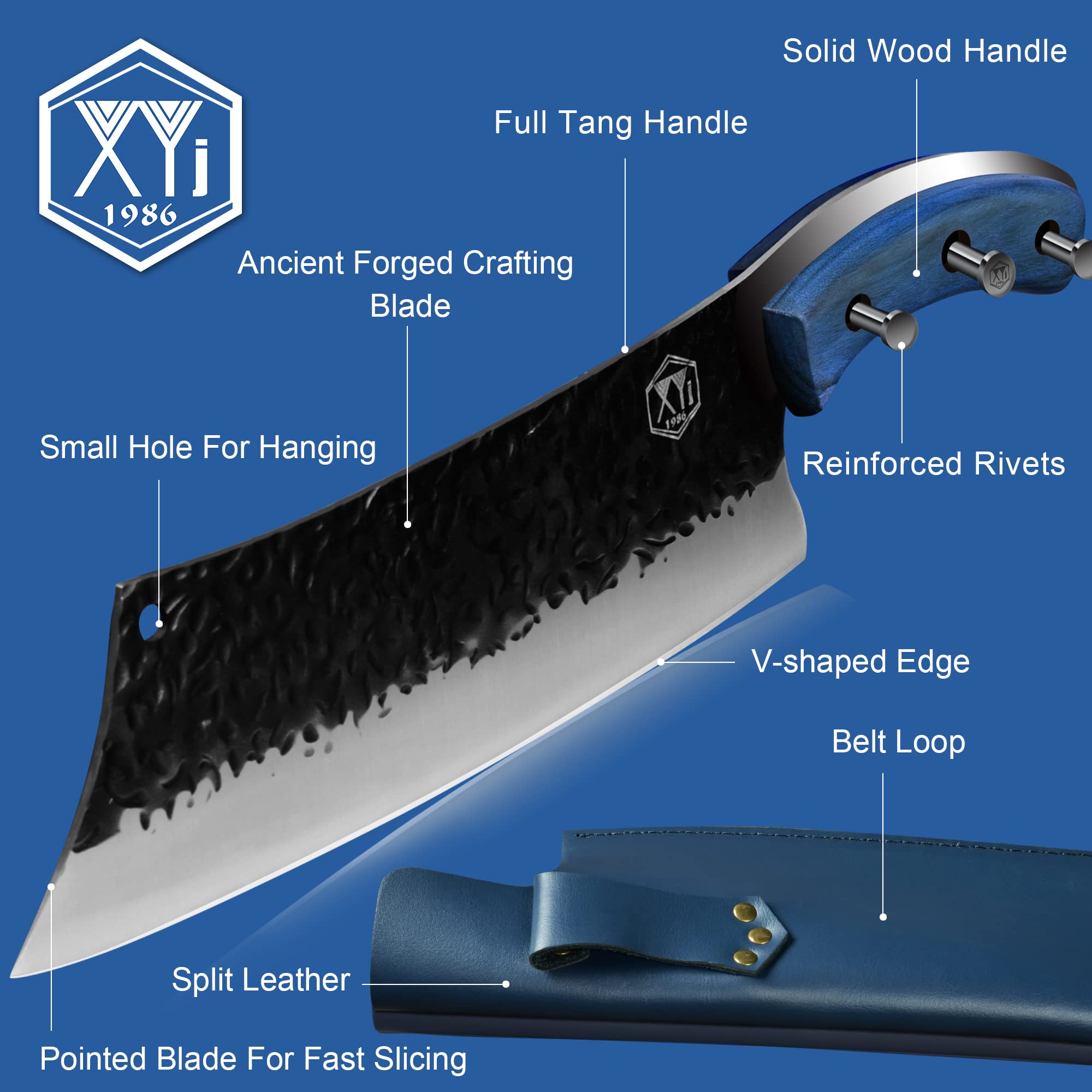 XYJ Full Tang Kitchen Knife Chinese Vegetable Knives Forged Serbian Butcher Knife With Carry Sheath For Home Kitchen or Camping