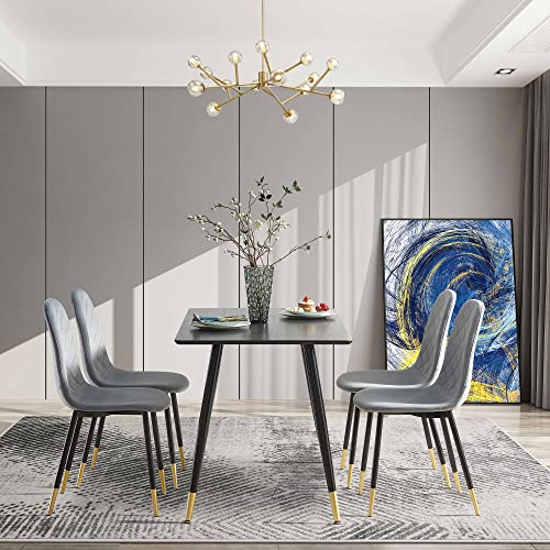 Ufurpie 5-Piece Dining Table Set, 47'' Rectangle Kitchen Table and 4 Grey Velvet Chairs,Solid Metal Gold Legs, Perfect for Kitchen, Breakfast, Dining Room Set for 4