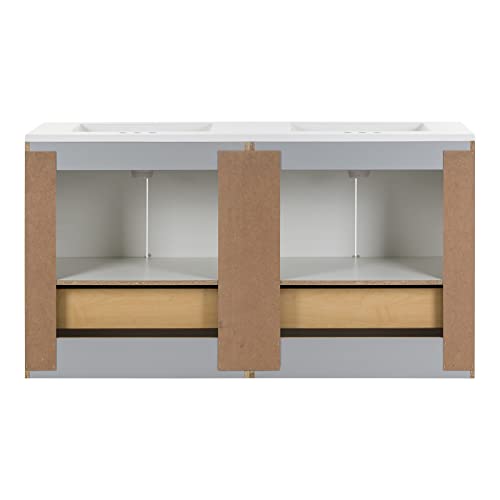 Spring Mill Emlyn Double Bathroom Vanity with 2 Cabinets, 2 Drawers, and White Sink Top, β18.75" D x 60.25" W x 32.89" H, Pearl Gray