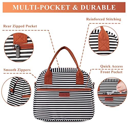 VASCHY Lunch Bags for Women, Cute InsulatedĀ Lunch Box Tote Reusable Cooler Bag with Removable Shoulder Strap for Work Classic Strip