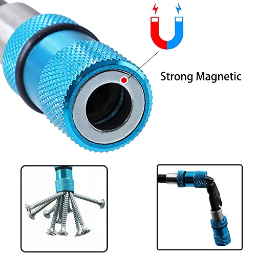 Saipe 3pcs Adjustable Screw Depth Magnetic Screwdriver Bit Holder 1/4" Hex Shank Drywall Screw Bit Holder Screw Tool with Phillips 2 Screw Driver Bits, Blue