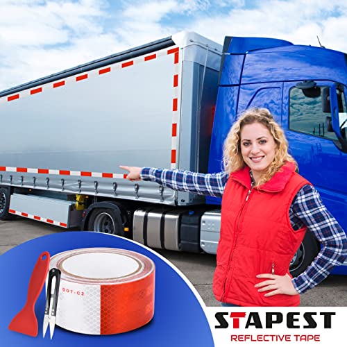 STAPEST DOT Reflective Tape Red & White, 2 Inch x 30 Feet - High Visibility Trailer Reflective Tape Outdoor Waterproof and Weather Resistant – Suitable for Trucks and Cars (Pack of 1)