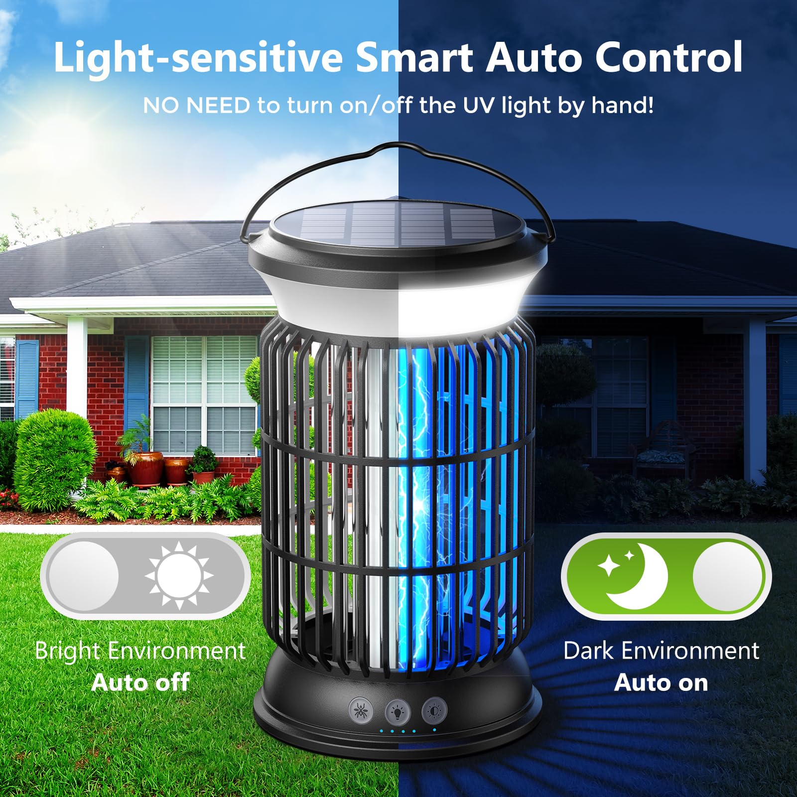 Solar Bug Zapper Outdoor, 4200V Effective Mosquito Zapper, Cordless Bug Zapper Outdoor, 4000mAH Rechargeable Fly Zapper, 4 Modes Insect Zapper for Patio, Porch, Kitchen, Bedroom