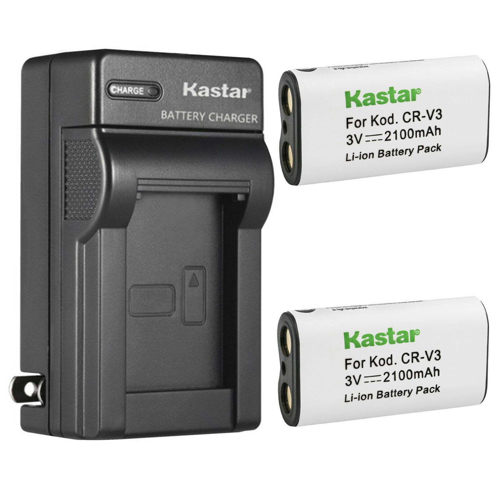 Kastar 2-Pack CR-V3 Battery and AC Wall Charger Replacement for Olympus E-20N, FE-100, FE-110, FE-120, SP-310, SP-350, SP-500UZ, SIEMENS PHOTOPC 800, PHOTOPC 850Z, PHOTOPC 900Z, Contax Contax Aria