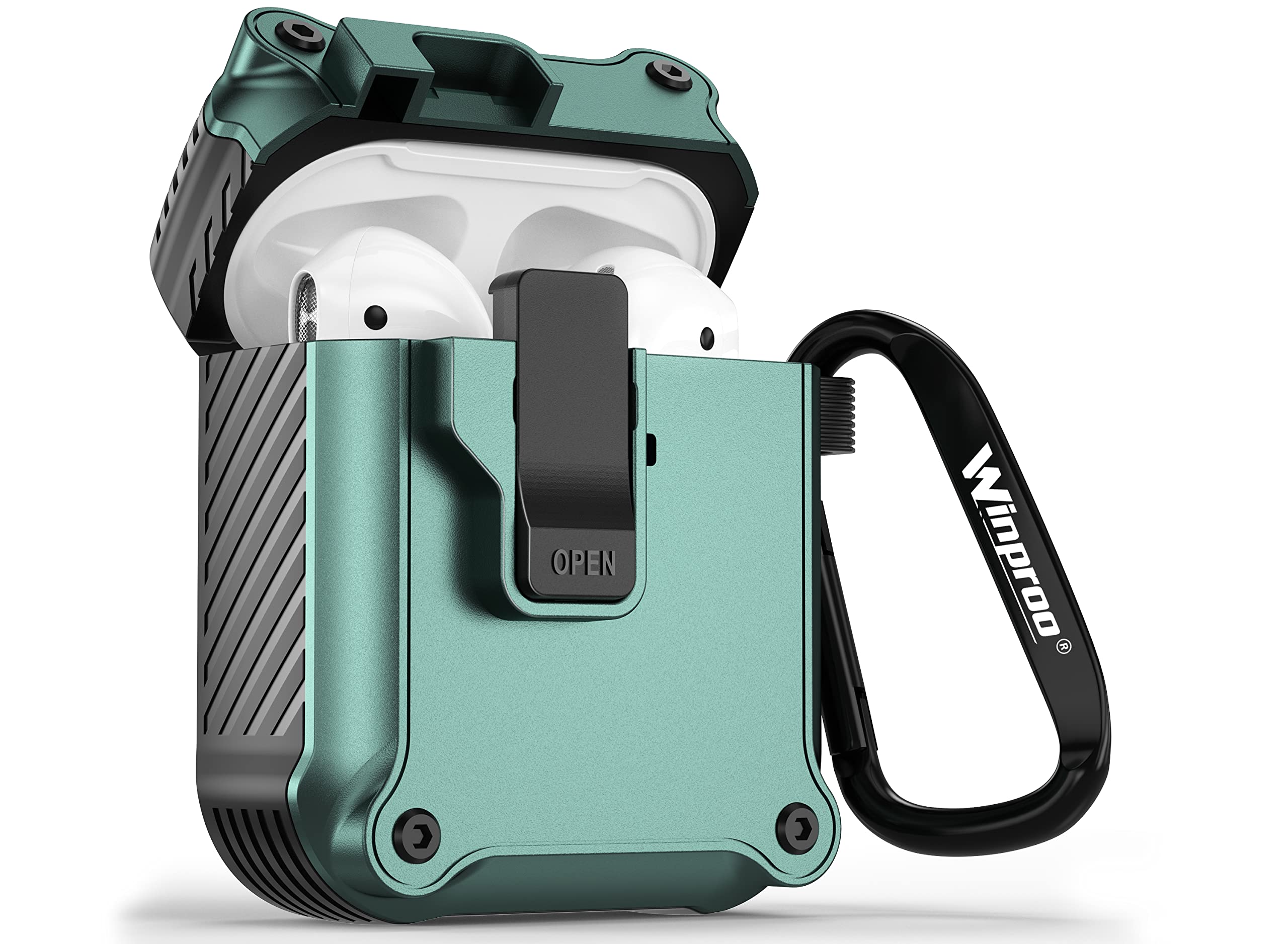 Winproo 2nd & 1st Generation Case Cover with Lock Clip, Military Hard Shell Full-Body Shockproof Protective Case Skin with Keychain for 2nd & 1st Gen [Green]