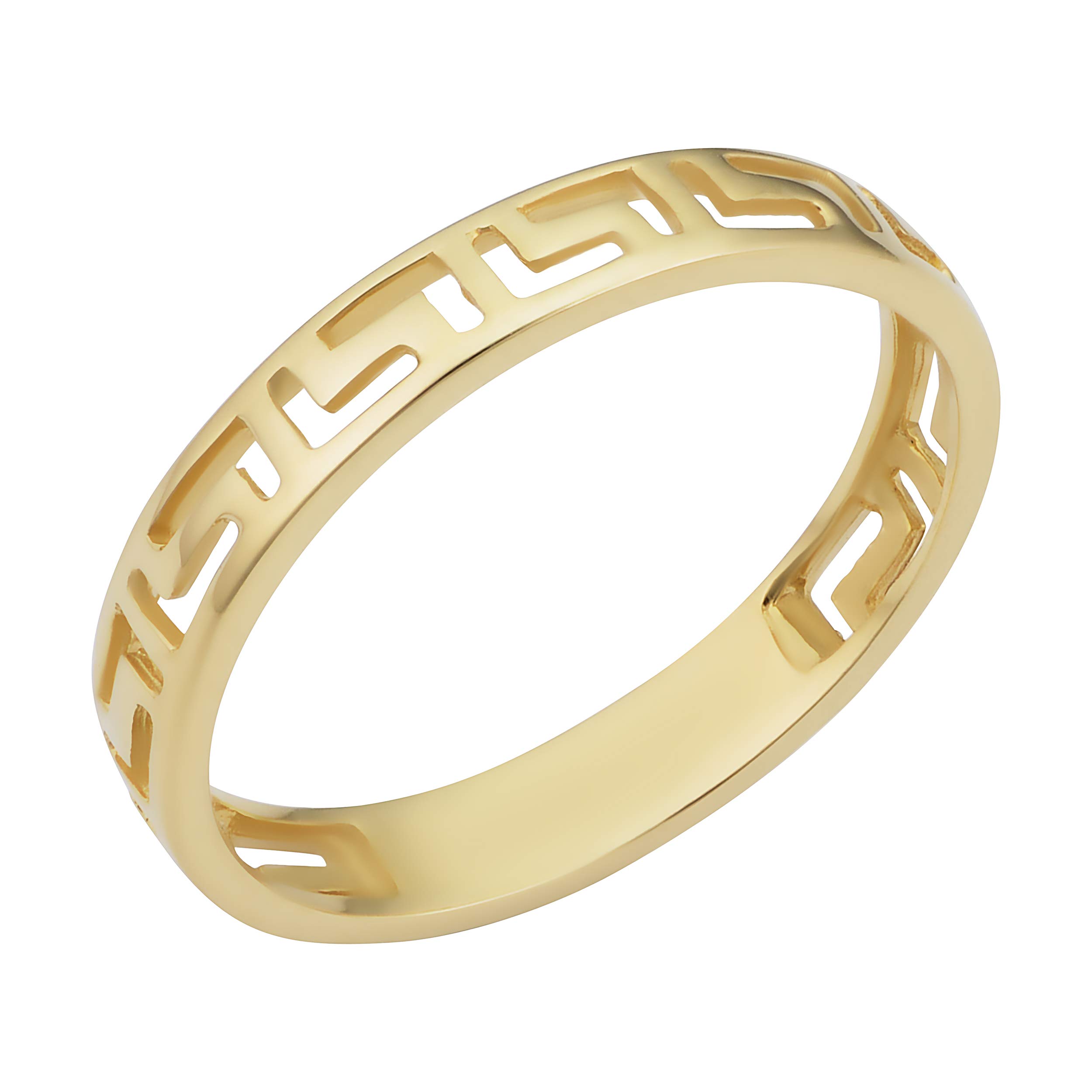 Kooljewelry Minimalist 14k Yellow Gold 3.2 mm Greek Key Band Ring (size 9)