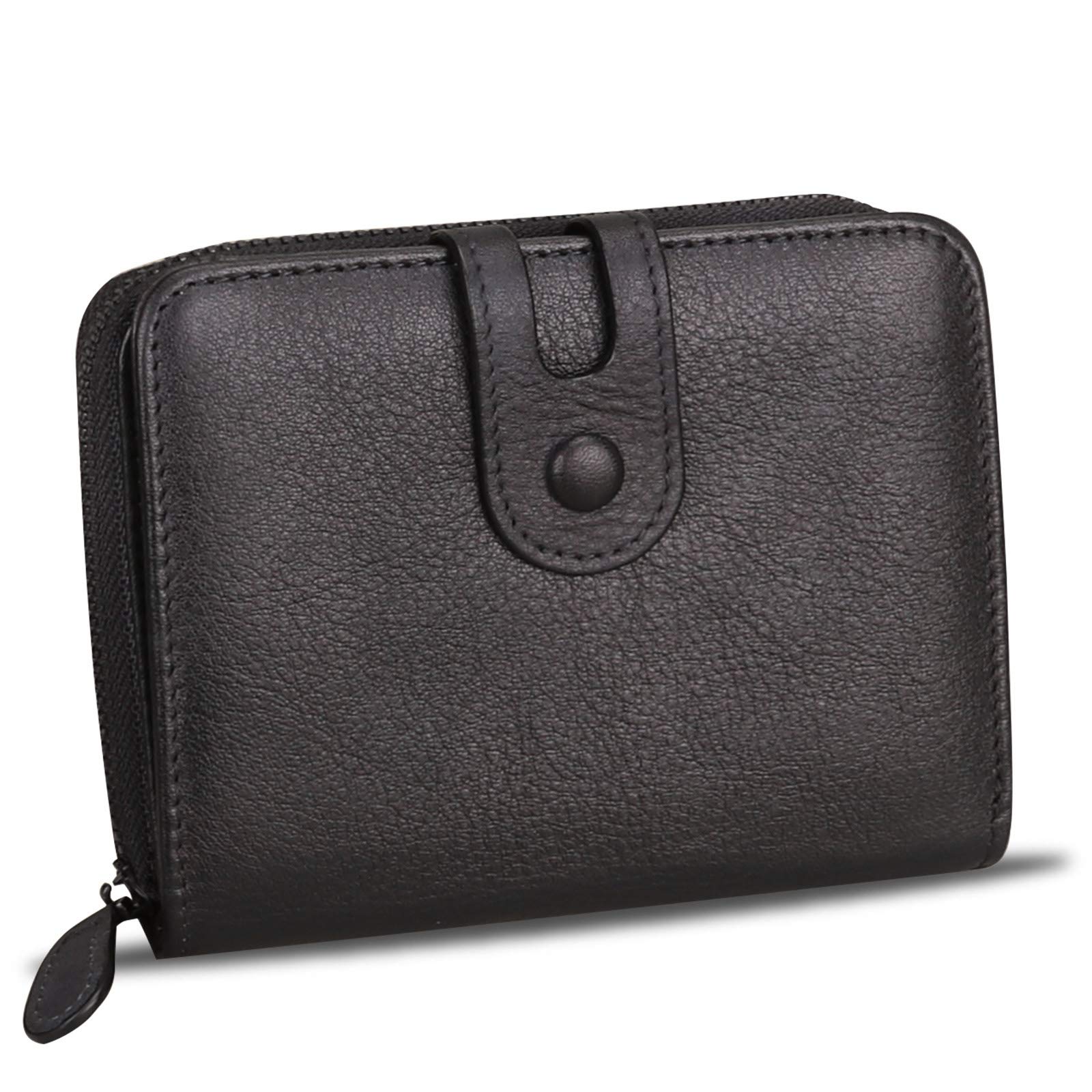 LRTO Genuine Leather Small Purse Wallet for Women RFID-Blocking Handmade Clutch Wallets Money Clip Card Case Organizer Coin Pouch (Brown)