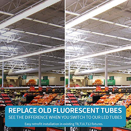 LIGHEART LED Light Fixture,120W 8FT Linkable Shop Light, T8, V-Shaped, Integrate 8 foot Light Tube,14400LM,Clear Lens 6000K, Plug and Play,Fluorescent Lamp Replacements(6-Pack)