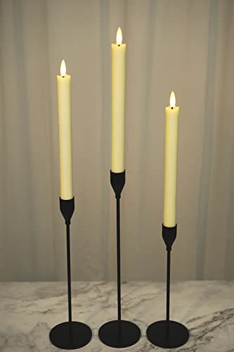 Stmarry Flickering Flameless Taper Candles with Remote - 10 Inch LED Candlesticks, Realistic 3D Flame with Wick, Ivory Real Wax, Spring Home Decor, Automatic Timer - Set of 6