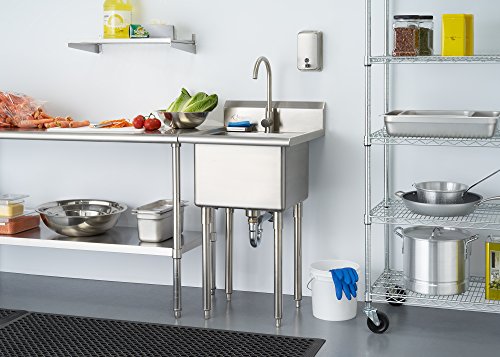 TRINITY EcoStorage Stainless Steel Freestanding Single Bowl Utility Sink for Garage, Laundry Room, and Restaurants, Includes Faucet, NSF Certified, 49.2-Inch by 21.5-Inch by 24-Inch, Chrome