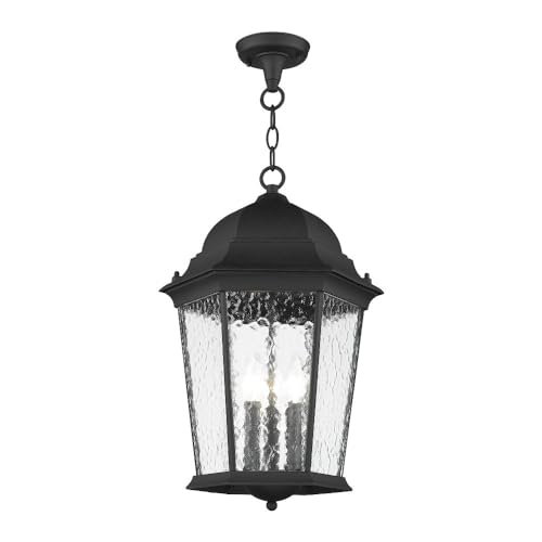 Livex Lighting 75475-14 Textured Black Outdoor Semi-Flush Mount with Clear Water Glass