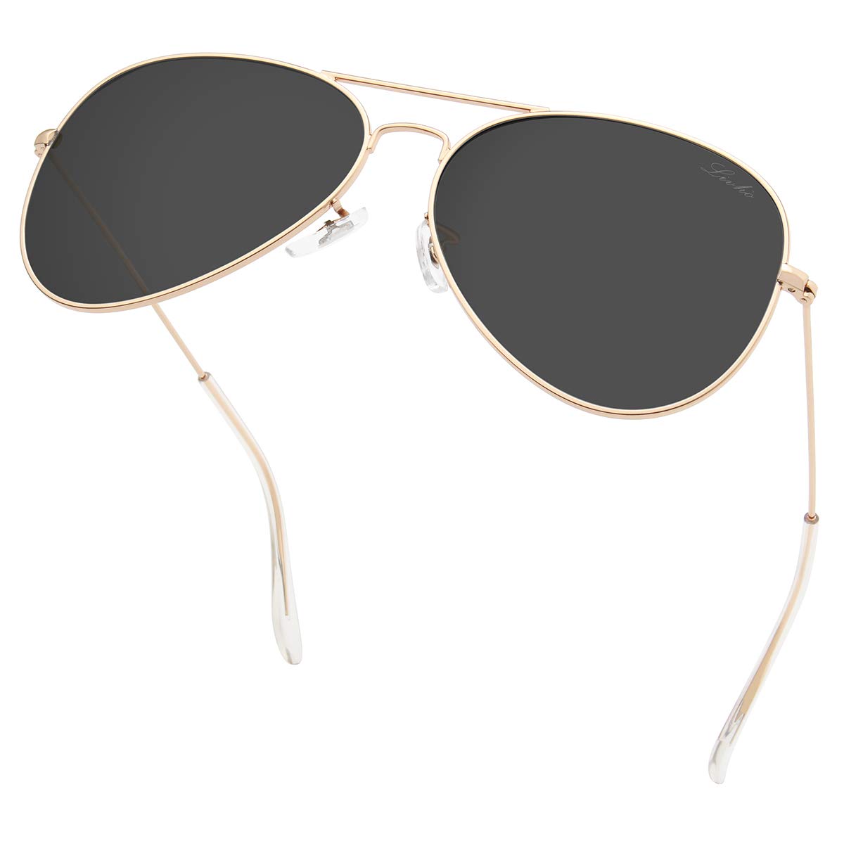 livho Classic Polarized Aviator Sunglasses UV Mirrored Lens Metal Retro Shades for Women Men (Black Grey Lens/Gold Frame, 58mm, medium)