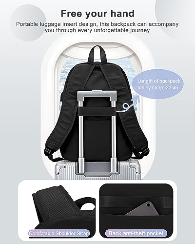 VECAVE Lightweight Backpack for Women Men, Travel Casual Daypack Laptop Rucksack, Waterproof College High Secondary Bookbag Daily Bag, Black